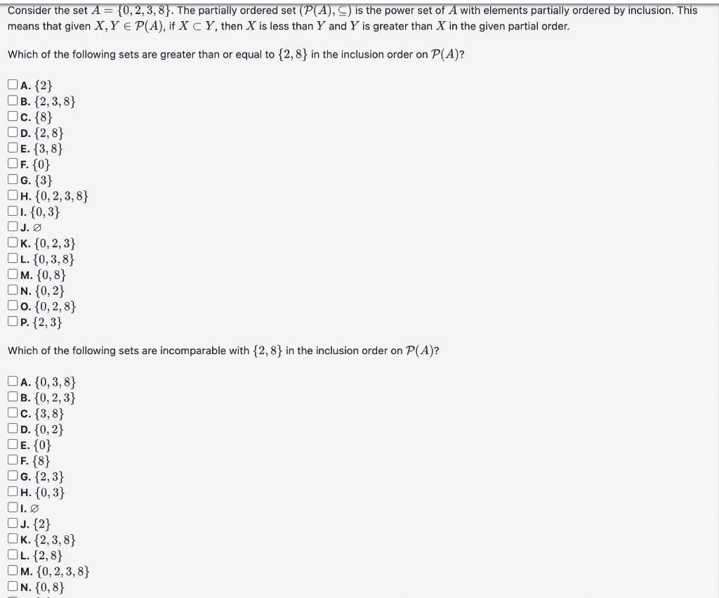 Solved Consider The Set A {0 2 3 8} The Partially Ordered