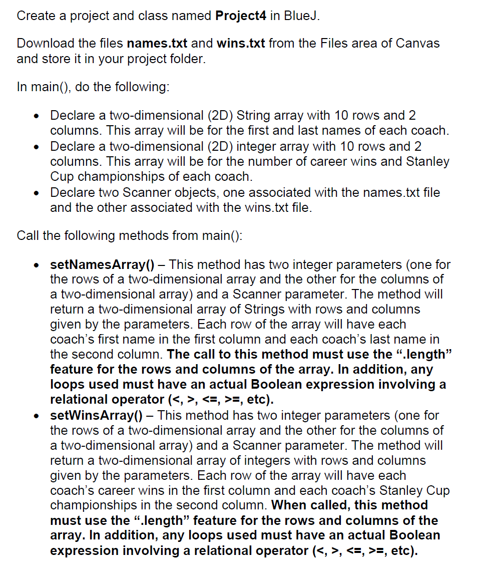 Create a project and class named Project4 in BlueJ. | Chegg.com