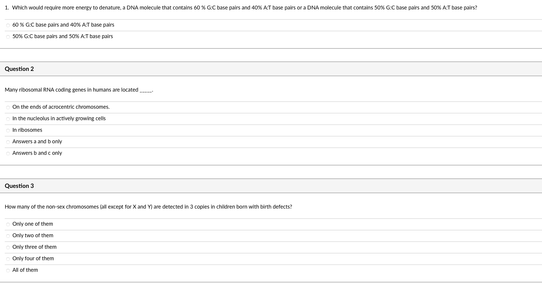 Solved 60%G:C base pairs and 40\% A:T base pairs 50\% G:C | Chegg.com
