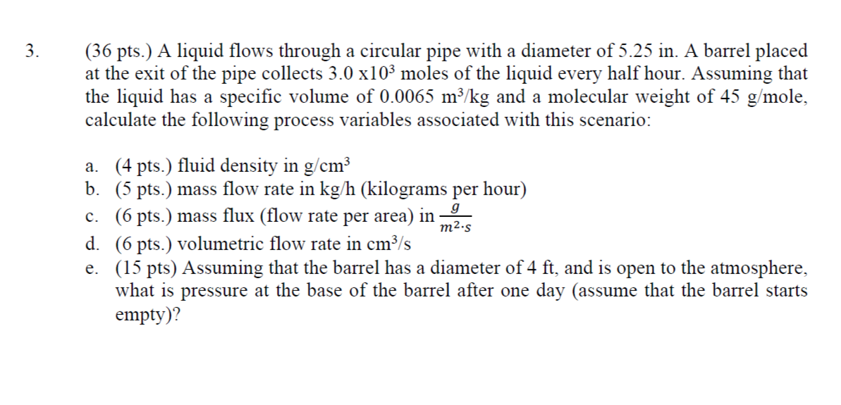 Solved 3. (36 pts.) A liquid flows through a circular pipe | Chegg.com