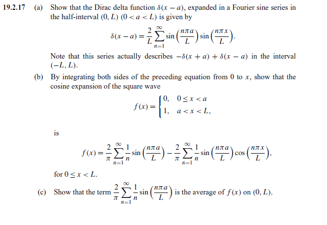Solved 19.2.17 (a) ﻿Show that the Dirac delta function | Chegg.com