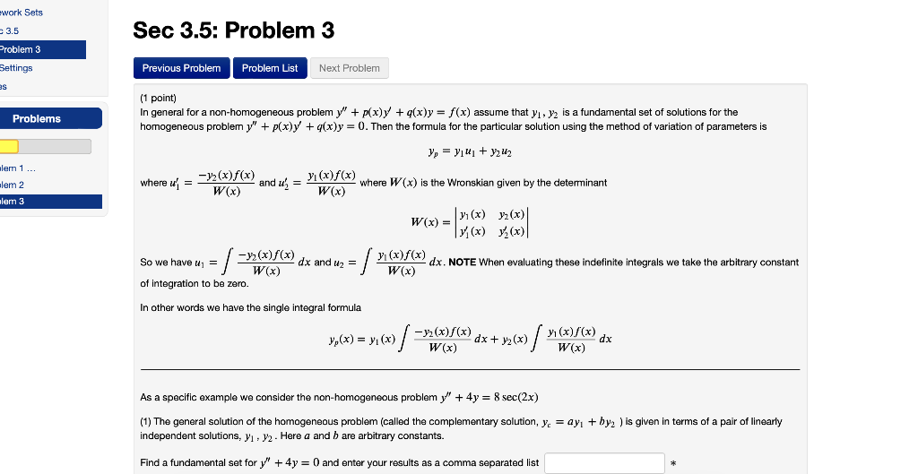 Solved Ework Sets 3.5 Sec 3.5: Problem 3 Problem 3 Settings | Chegg.com
