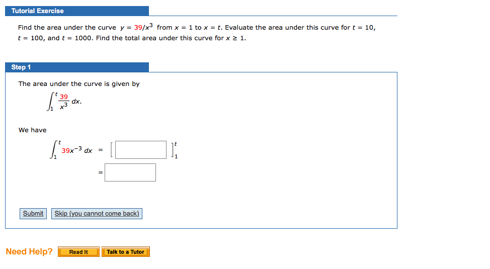 Solved Tutorial Exercise Find the area under the curve y = | Chegg.com
