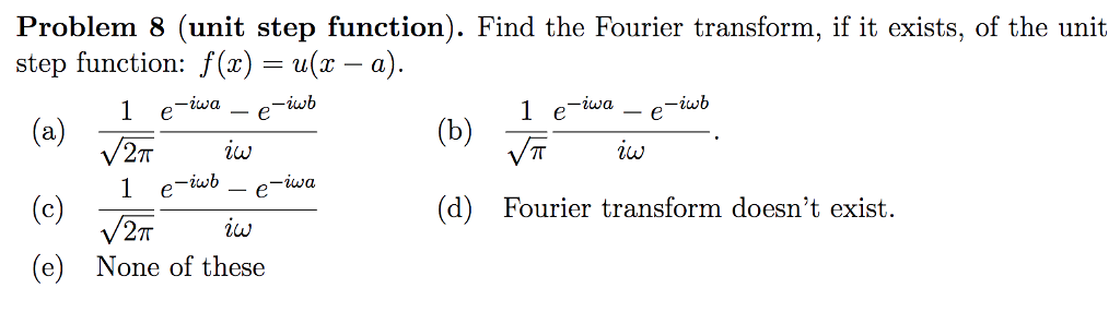 Solved Problem 8 (unit step function). Find the Fourier | Chegg.com