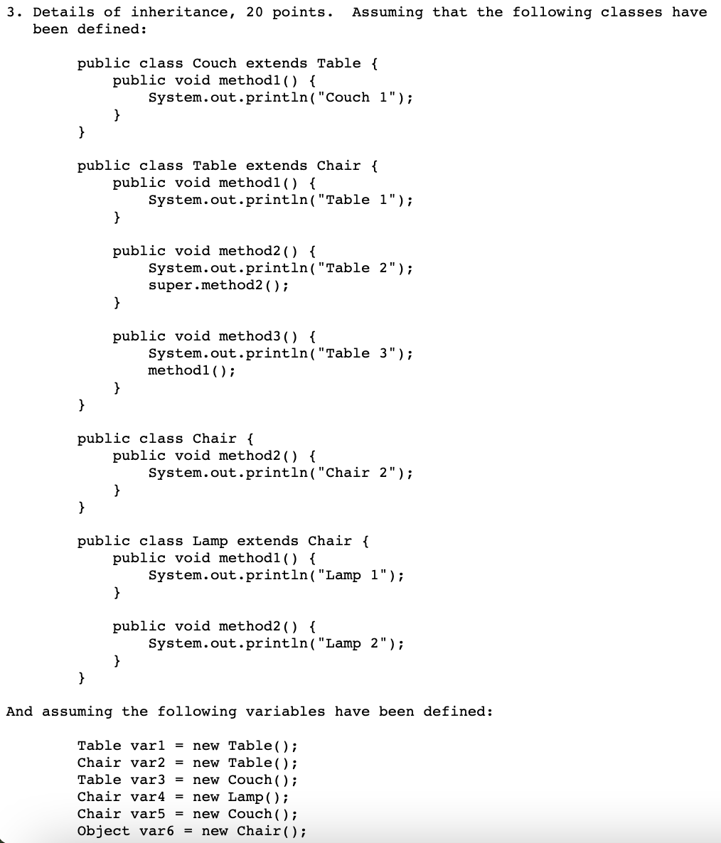 Solved 3. Details of inheritance, 20 points. been defined: | Chegg.com
