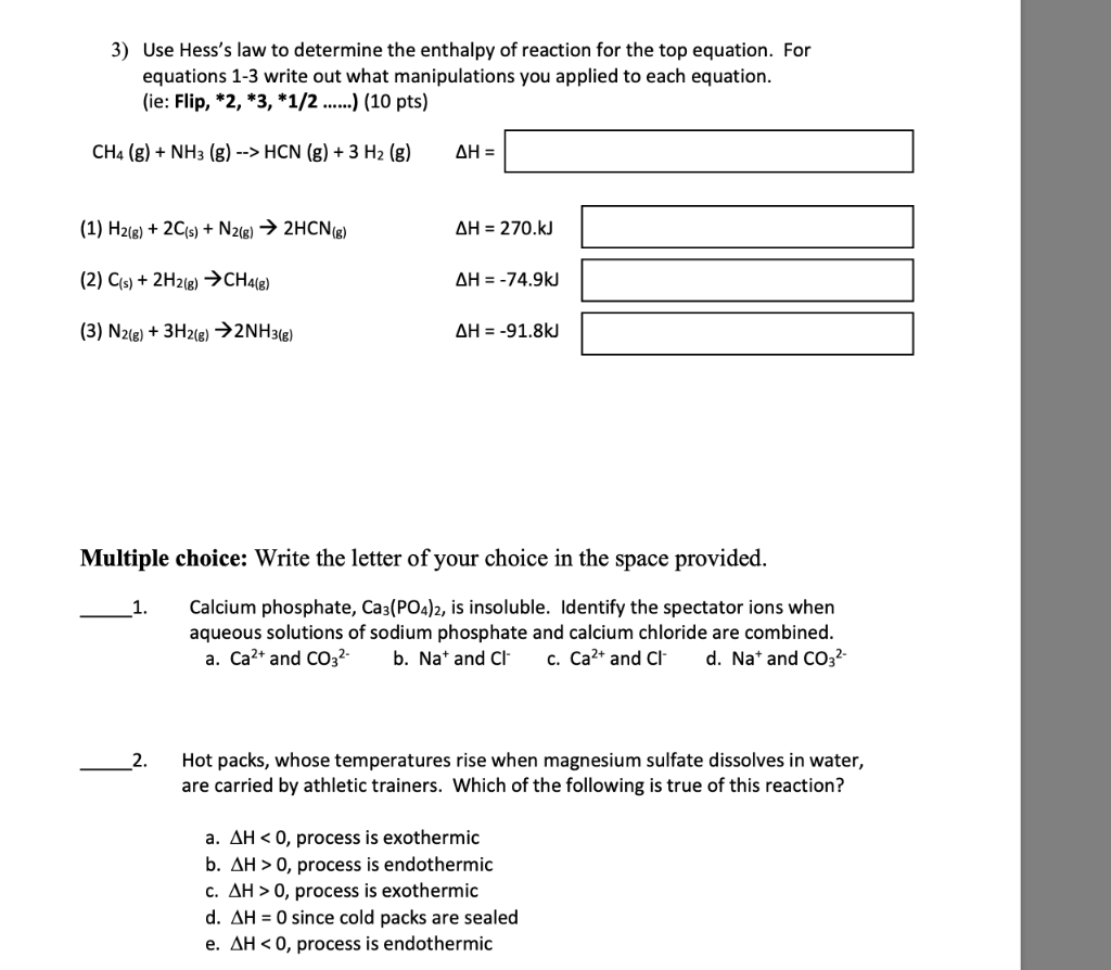 Solved 3) Use Hess's law to determine the enthalpy of | Chegg.com
