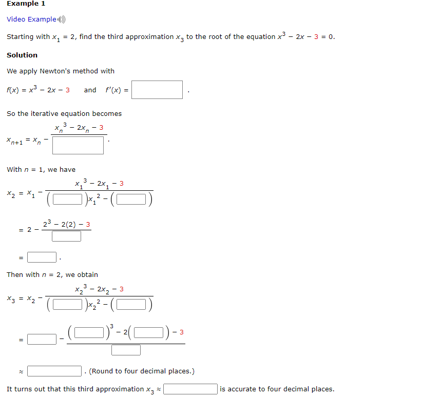 Solved Example 1Video Example(t))Starting with x1=2, ﻿find | Chegg.com