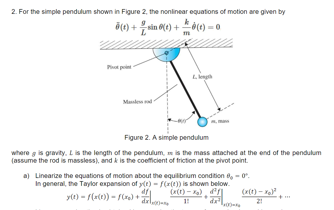 Solved 2. For the simple pendulum shown in Figure 2, the | Chegg.com
