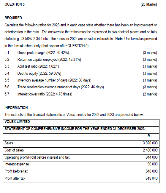 Solved QUESTION 5(20 ﻿Marks)REQUIREDCalculate the following | Chegg.com