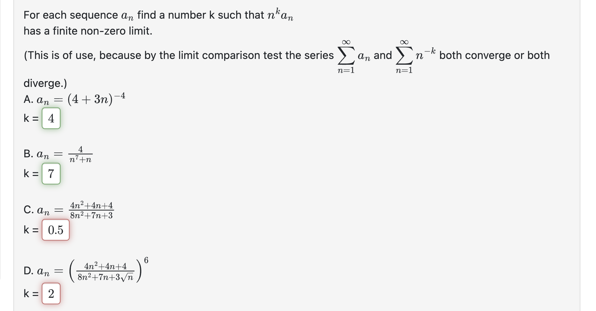 Solved For each sequence an find a number k such that nkan | Chegg.com