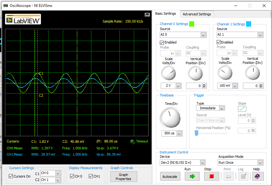 Solved Oscilloscope - NI ELVISmx - X Basic Settings Advanced | Chegg.com