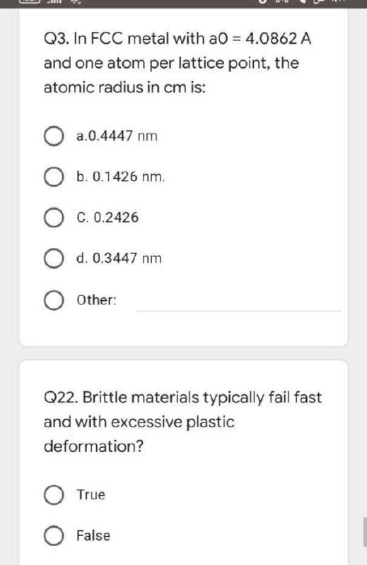 Solved Q3. In FCC metal with a0 = 4.0862 A and one atom per | Chegg.com
