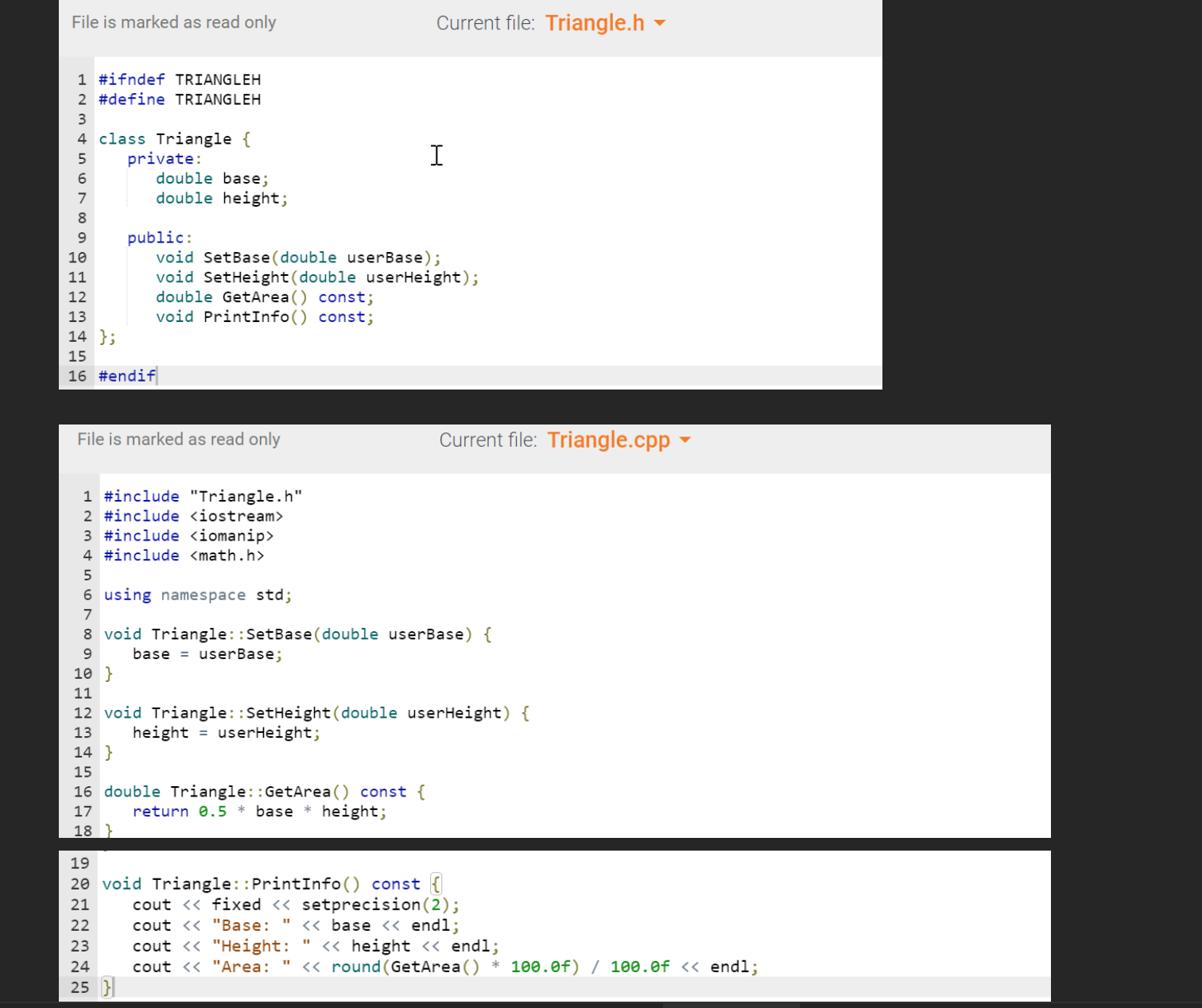 Solved _ab4: Triangle area comparison (classes) using | Chegg.com