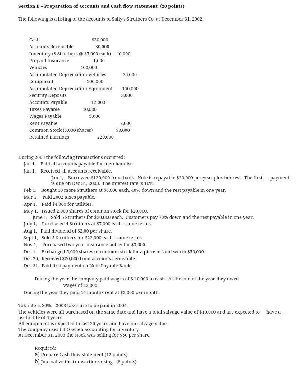 Solved Section B - Preparation of accounts and Cash flow | Chegg.com