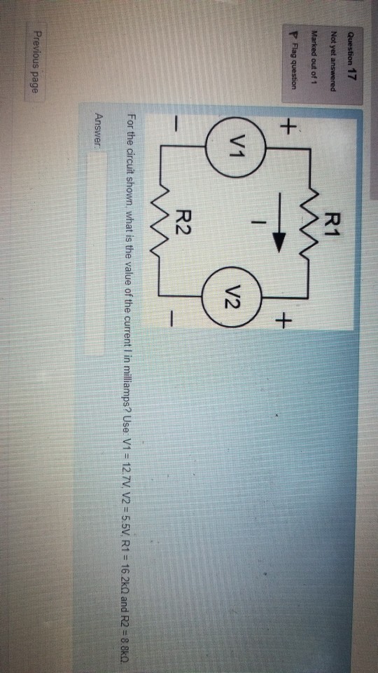 Solved 17 R1 V1 V2 R2 For the circuit shown, what is the | Chegg.com
