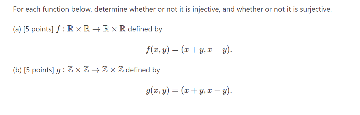 Solved For each function below, determine whether or not it | Chegg.com