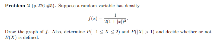 Solved Problem 2 (p.276 \#5). Suppose a random variable has | Chegg.com
