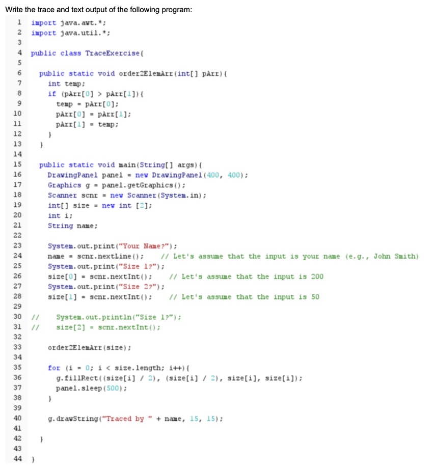 Solved he trace and text output of the following program: | Chegg.com