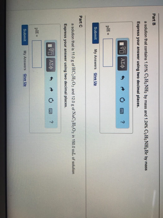 Solved Part B a solution that contains 1.01% C2H5 NH2 by | Chegg.com