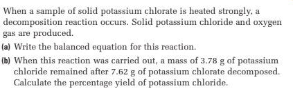 Solved When a sample of solid potassium chlorate is heated | Chegg.com