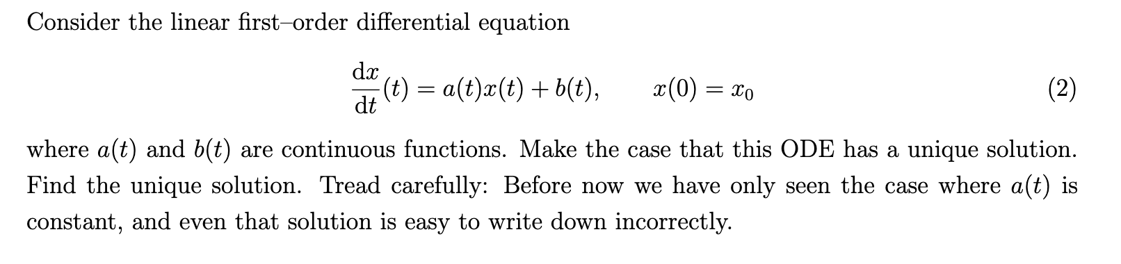 Solved Consider the linear first-order differential | Chegg.com
