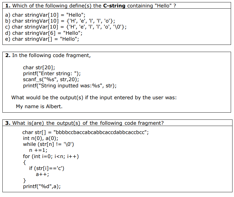 Solved 1. Which of the following define(s) the C-string | Chegg.com