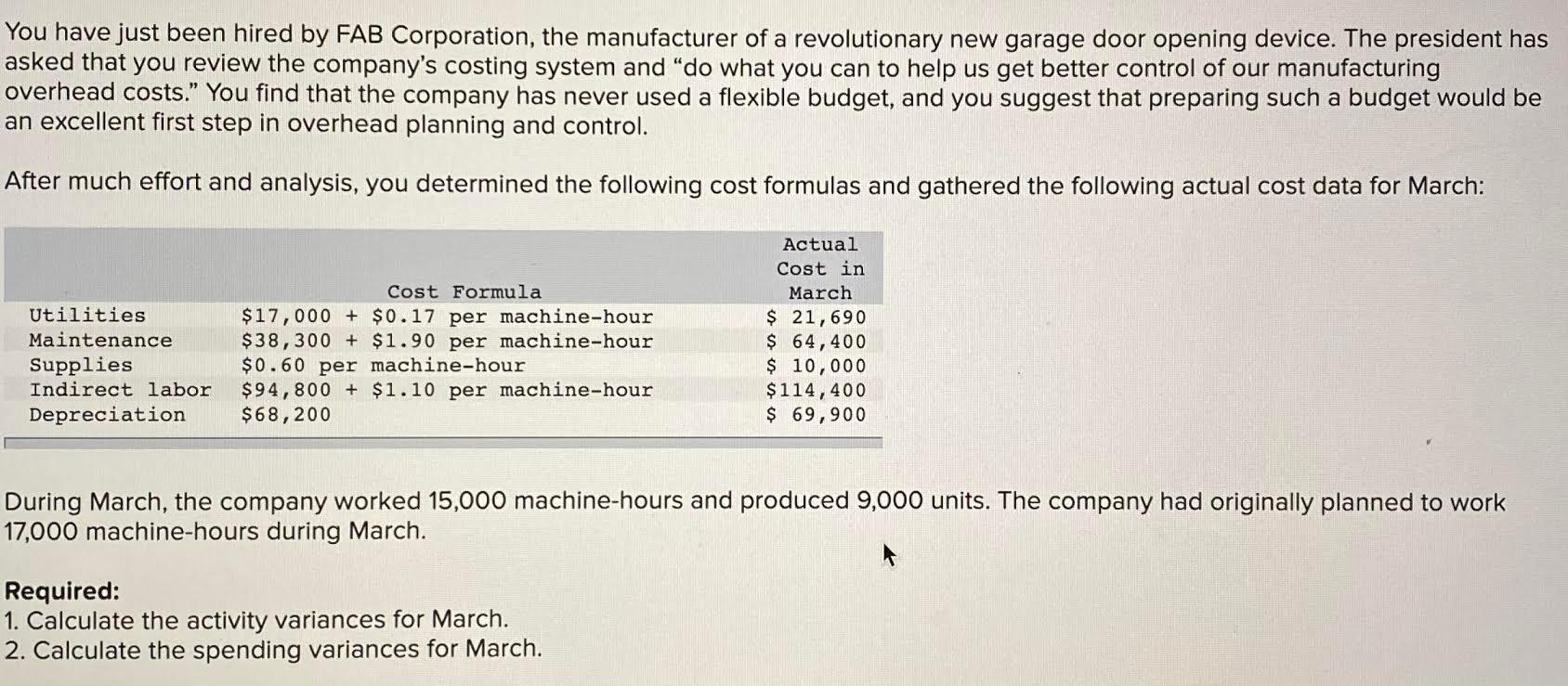 Solved You have just been hired by FAB Corporation, the | Chegg.com