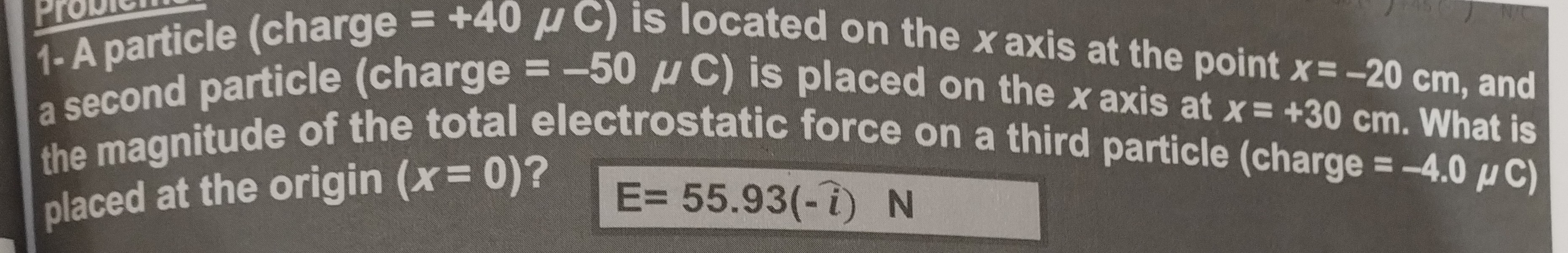 Solved =+40μC x ﻿axis at ﻿the point x=-20cm=-50μC x ﻿axis | Chegg.com