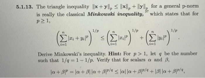 Solved The triangle inequality ||x + y||_p | Chegg.com