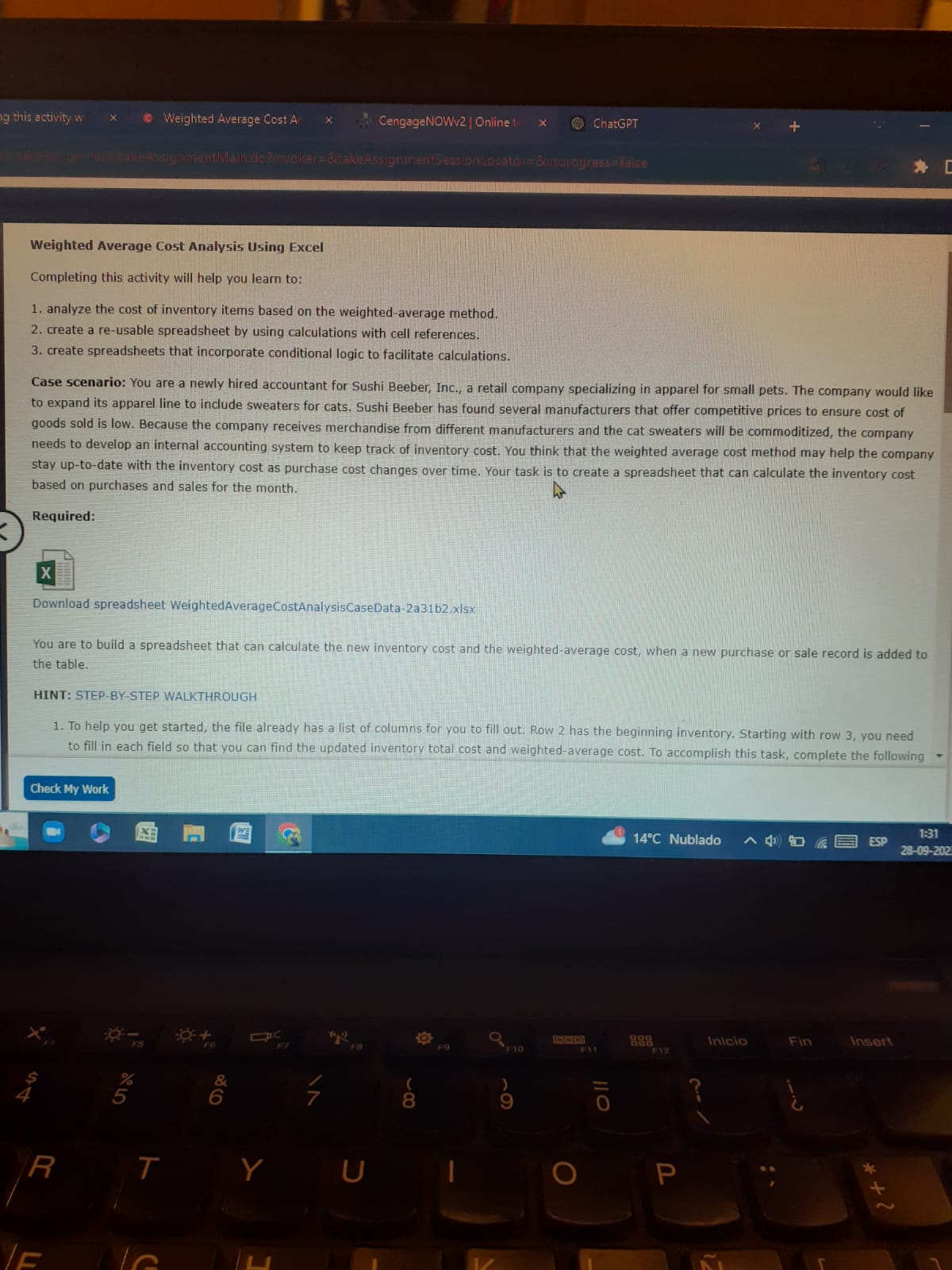 Weighted Average Cost Analysis Using Excel Completing | Chegg.com