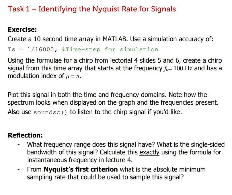 Solved Task 1 - ldentifying the Nyquist Rate for Signals | Chegg.com