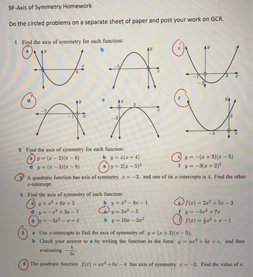 Solved 9F-Axis of Symmetry Homework Do the circled problems | Chegg.com