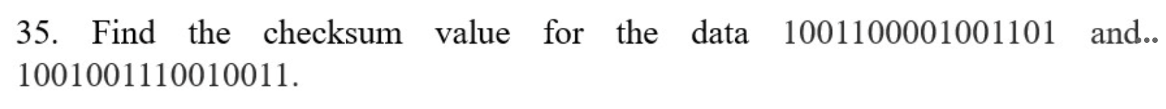 Solved 35. Find the checksum value for the data | Chegg.com