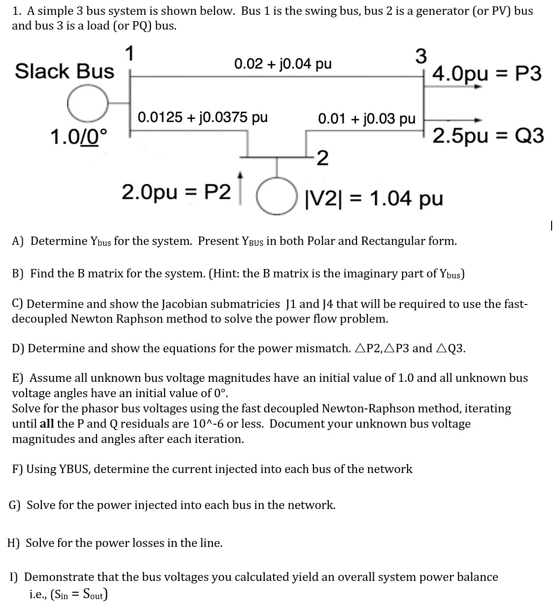 Solved 1. A simple 3 bus system is shown below. Bus 1 is the | Chegg.com