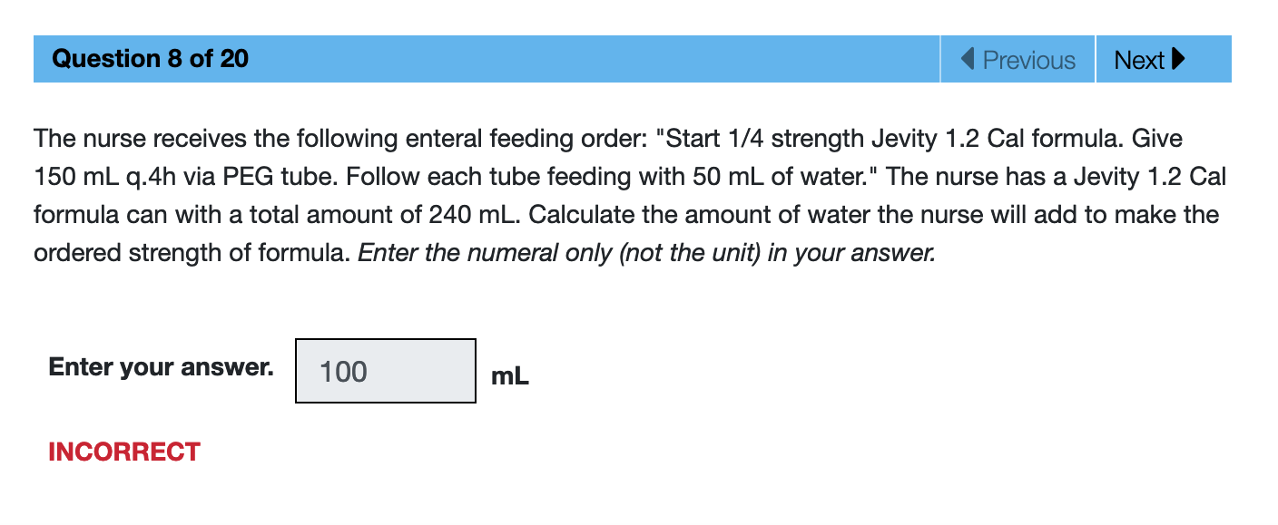 Solved Question 8 of 20 Previous Next → The nurse receives | Chegg.com