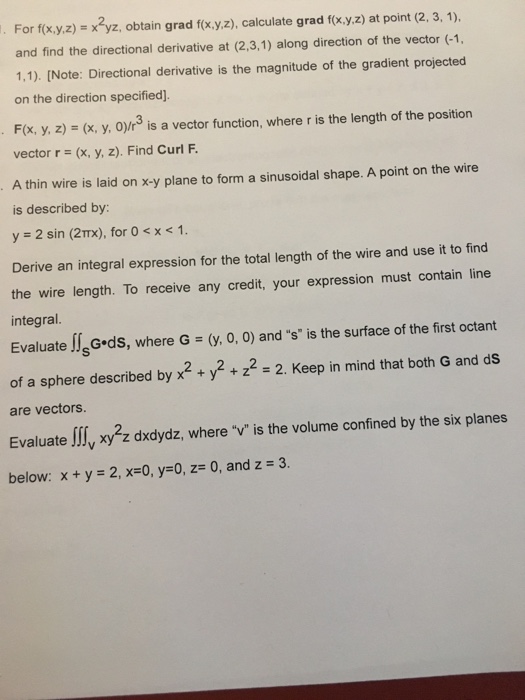 Solved For Fxyz Xyz Obtain Grad Fxyz Calculate 