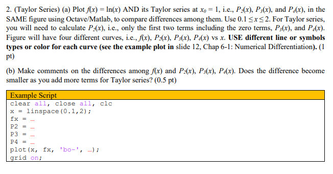 Solved 2. (Taylor Series) (a) Plot f(x) = ln(x) AND its | Chegg.com