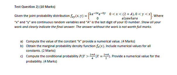 Solved Test Question 2) (10 Marks) Given the joint | Chegg.com