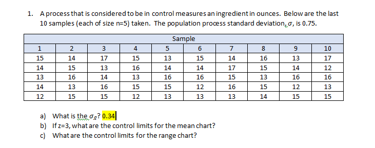 Solved 1. A process that is considered to be in control | Chegg.com