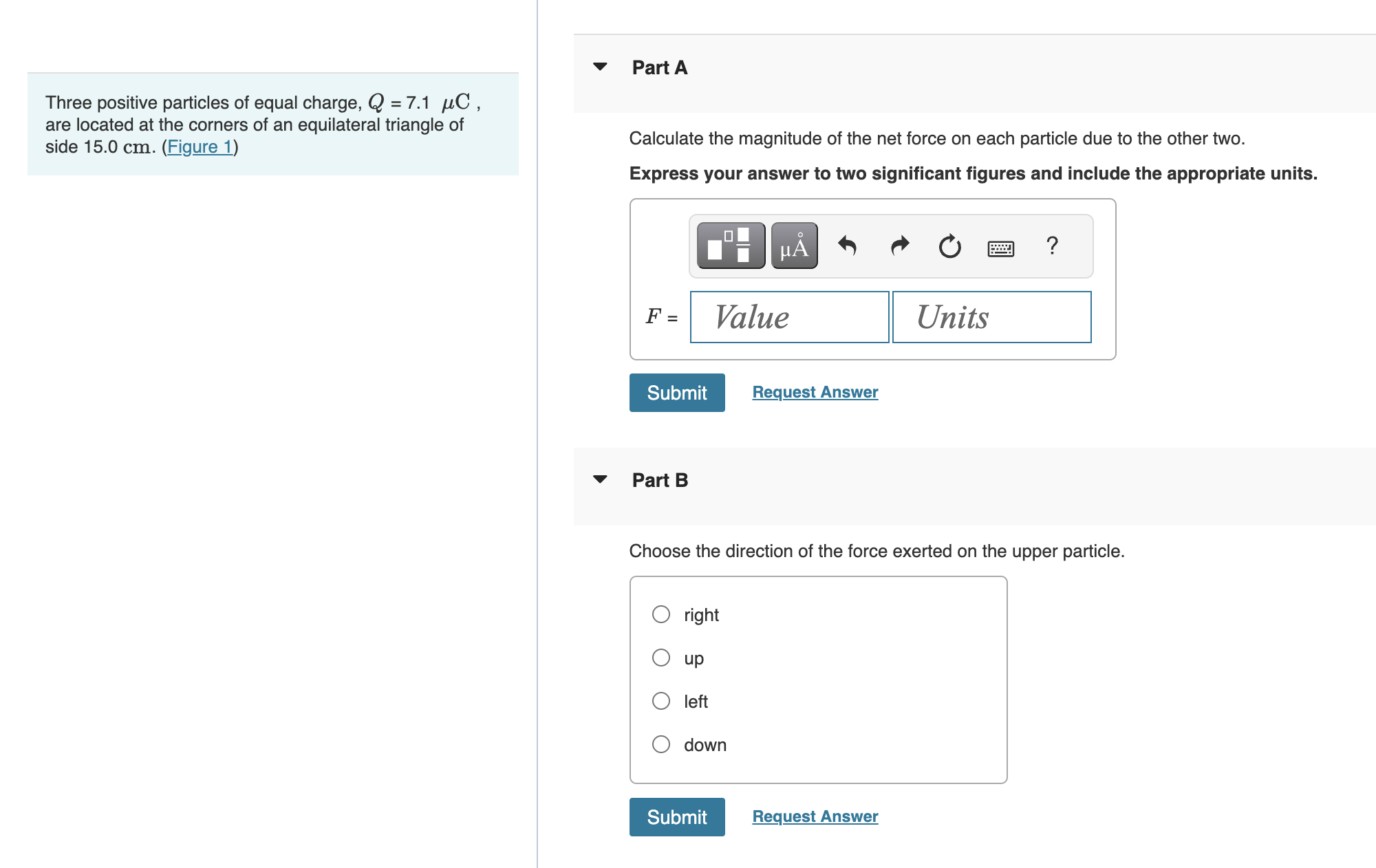 Solved Part AThree positive particles of equal charge, | Chegg.com