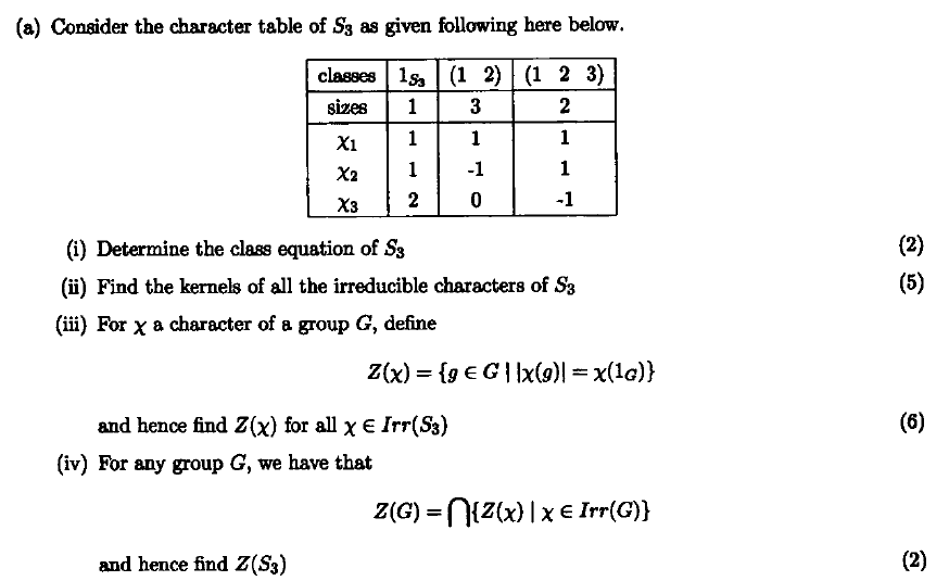 Solved (a) Consider the character table of S3 as given | Chegg.com