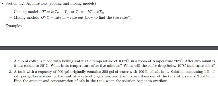 Solved Section 4.2: Applications (cooling and mixing models) | Chegg.com