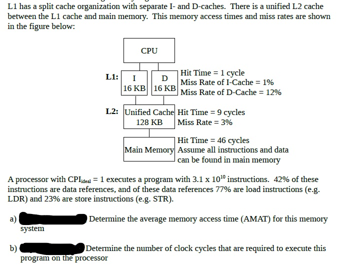 L1 has a split cache organization with separate I- | Chegg.com