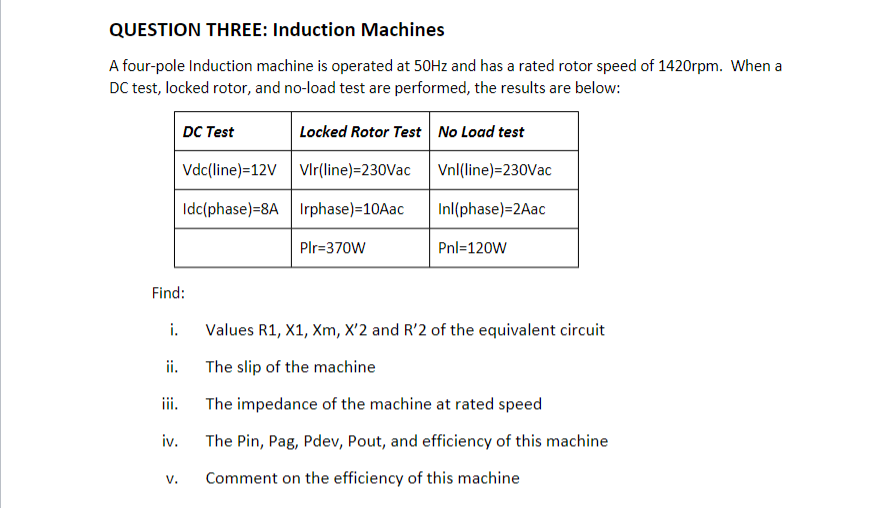 Solved QUESTION THREE: Induction Machines A four-pole | Chegg.com