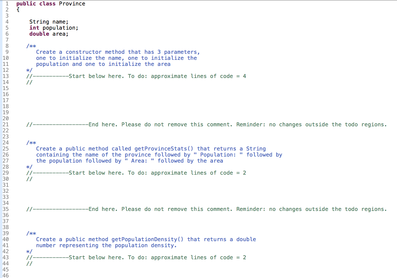 Solved 1 2 public class Province { 5 String name; int | Chegg.com