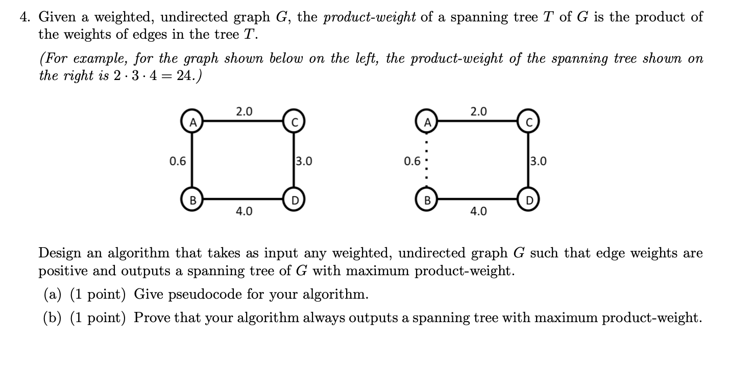 Solved 4. Given a weighted, undirected graph G, the | Chegg.com