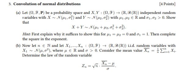 3. Convolution of normal distributions [4 Points] (a) | Chegg.com