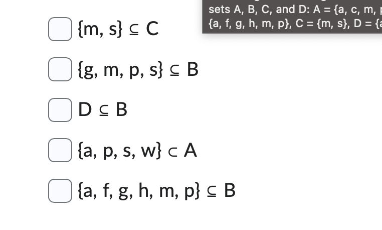Solved Q19D. Define the sets A, B, C, and D as shown. Select | Chegg.com