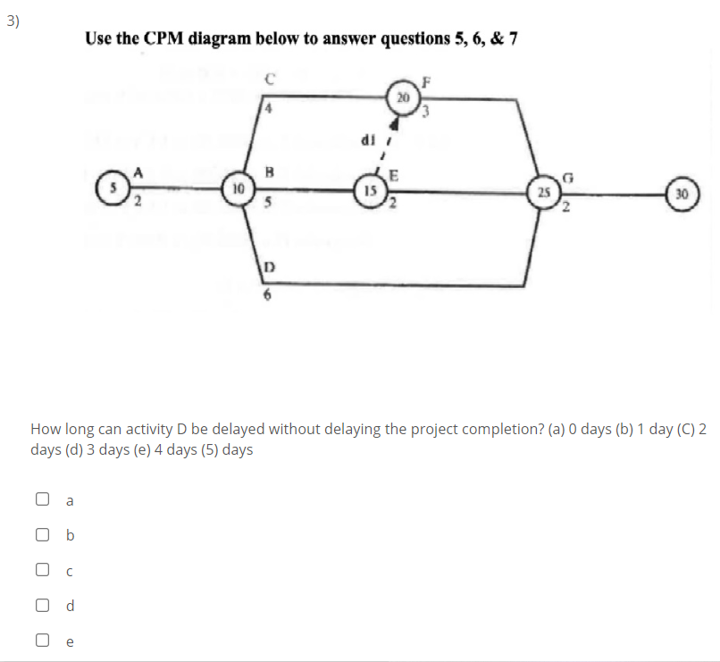 Solved 1) Use the CPM diagram below to answer questions 5, | Chegg.com