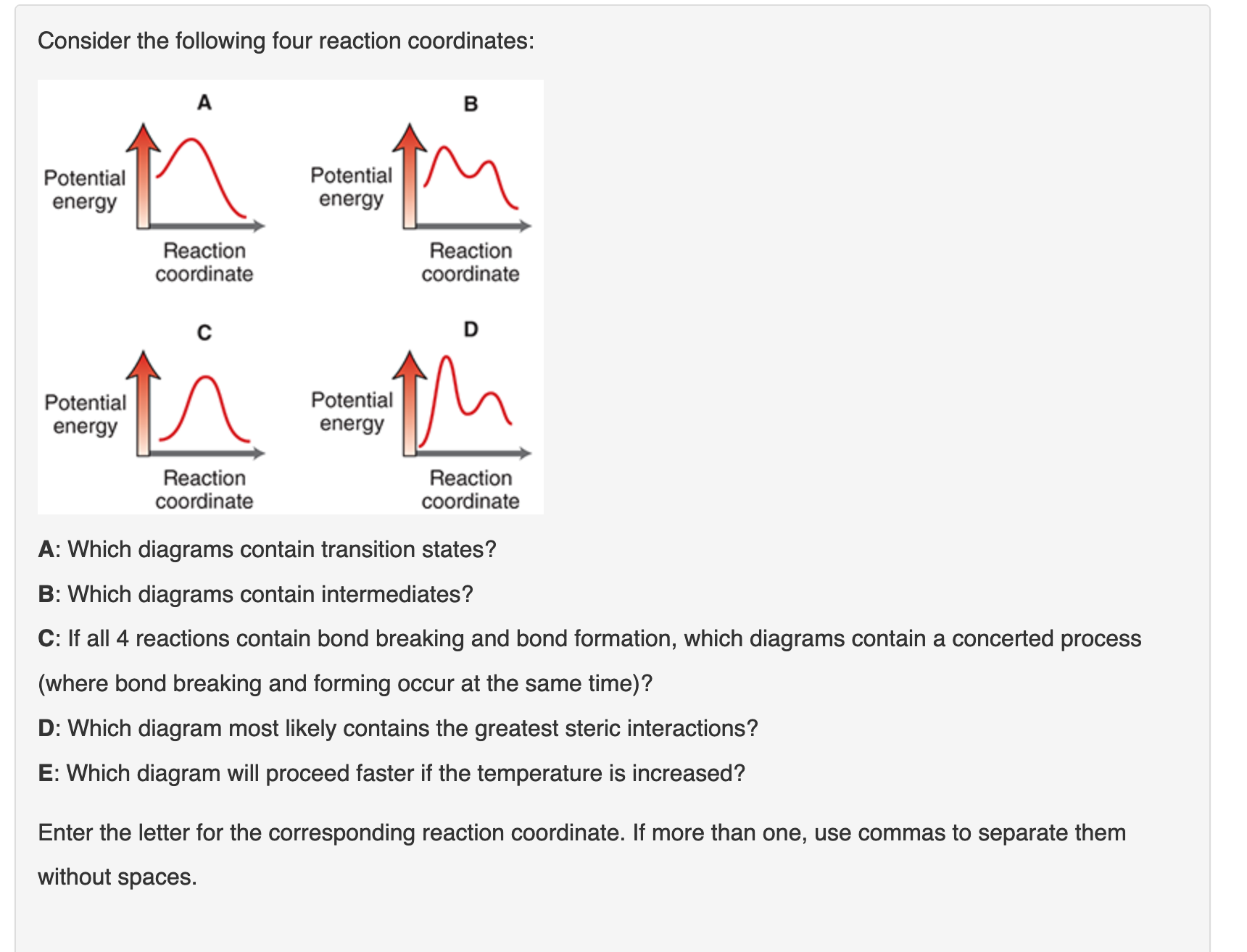 Solved Consider the following four reaction coordinates: A: | Chegg.com
